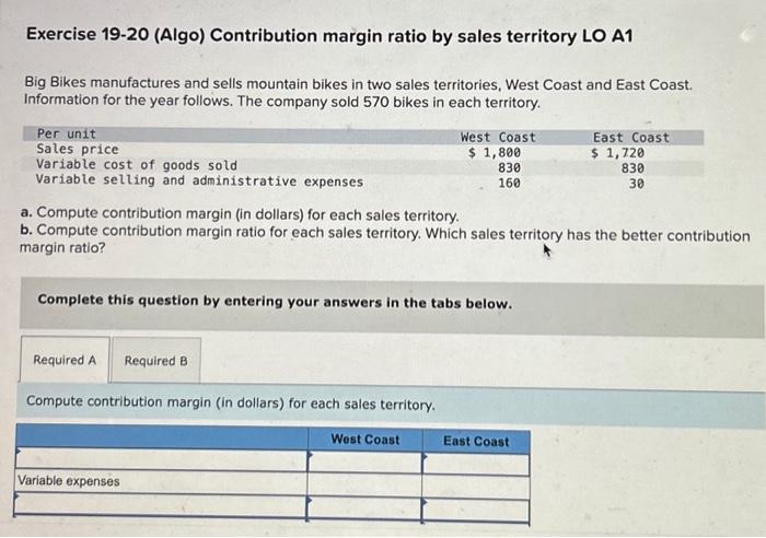 Solved Exercise 19-20 (Algo) Contribution margin ratio by | Chegg.com