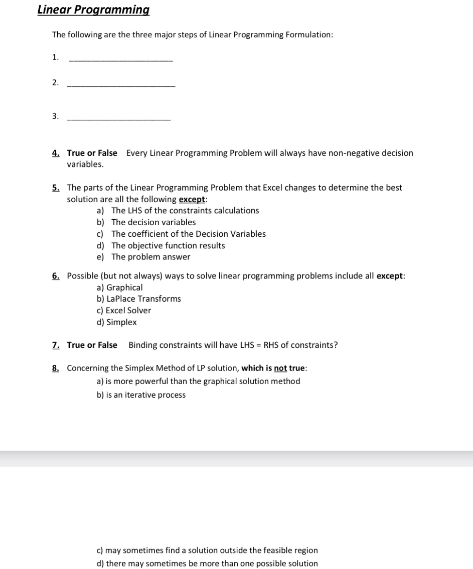 Solved Linear ProgrammingThe following are the three major | Chegg.com