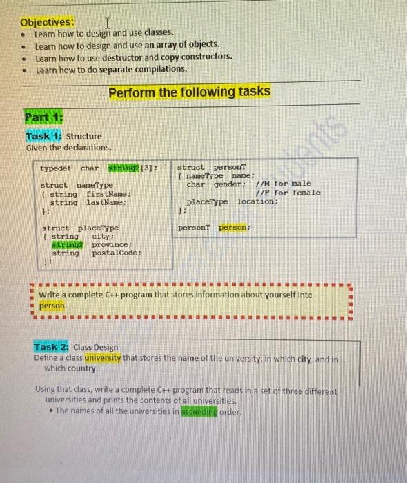 Solved Objectives: n n Learn how to design and use classes. | Chegg.com