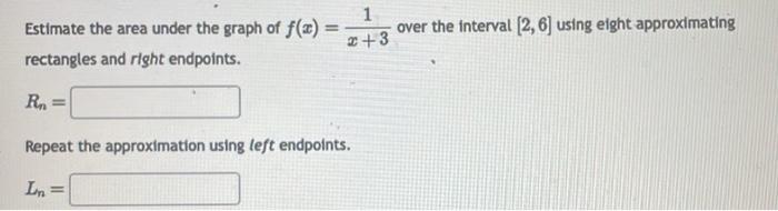 Solved Estimate the area under the graph of f(x)=x+31 over | Chegg.com