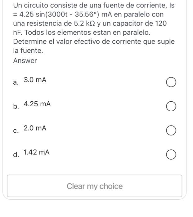Solved Un circuito consiste de una fuente de corriente, Is = | Chegg.com