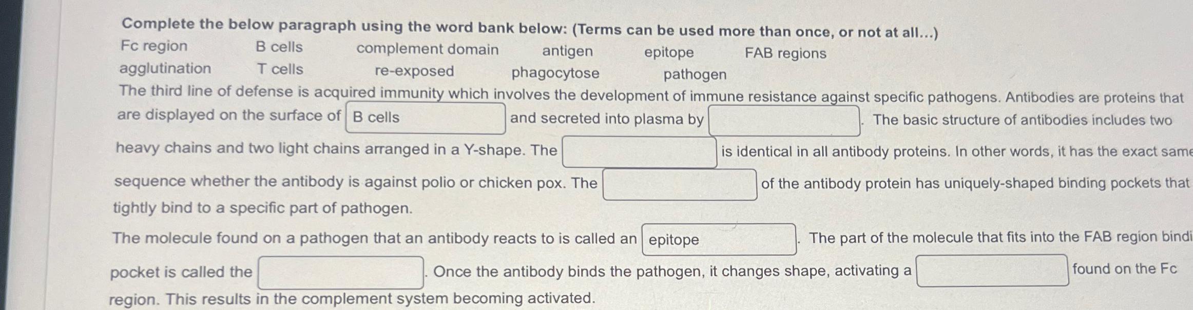 Solved Complete the below paragraph using the word bank | Chegg.com