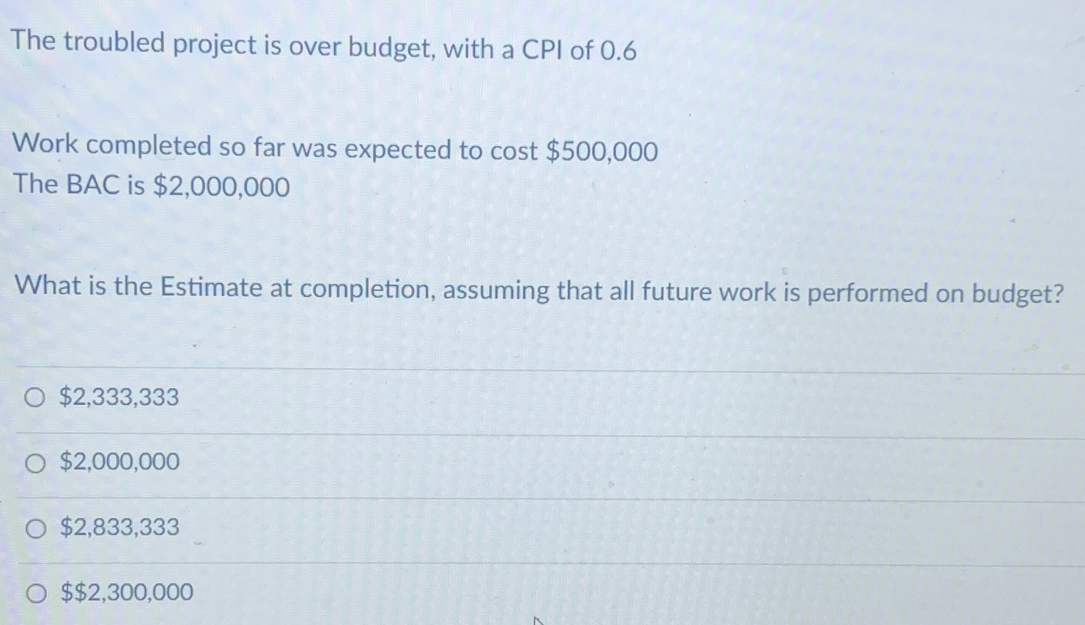The troubled project is over budget, with a CPI of | Chegg.com