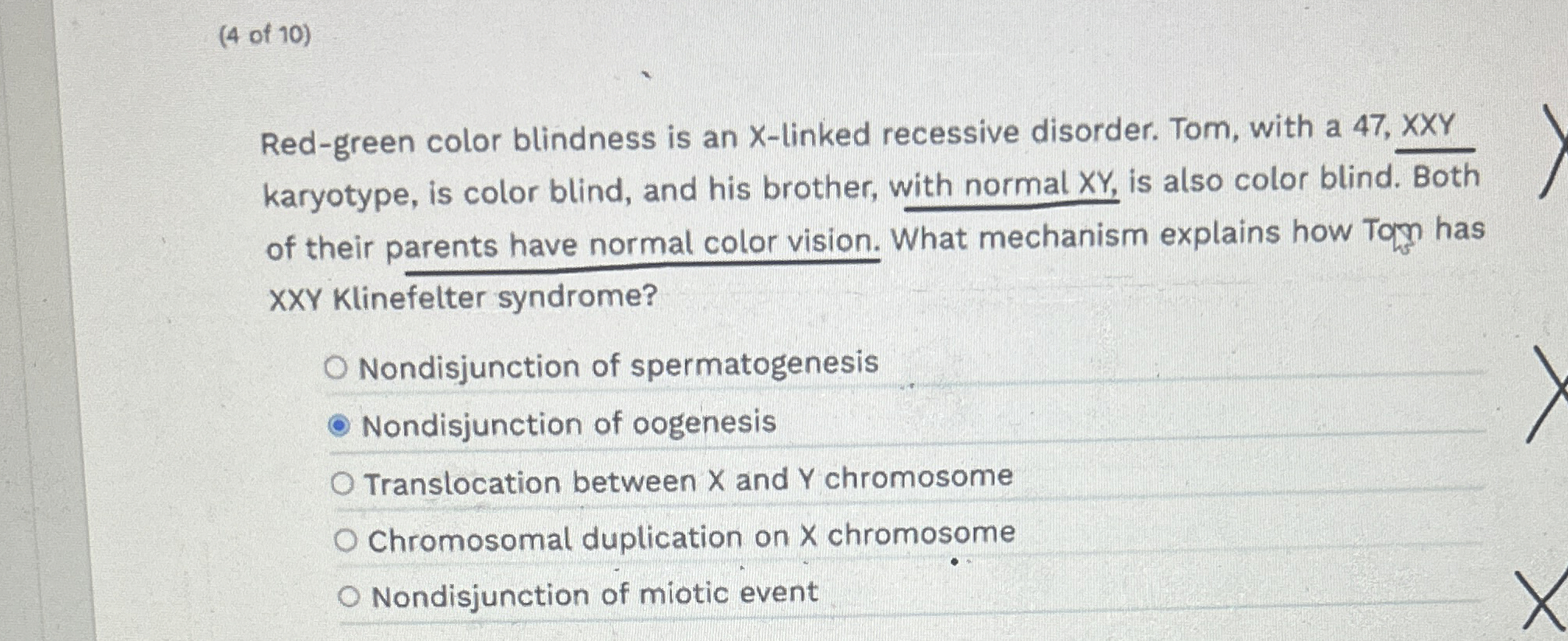 High Quality SOLUTION (4 ﻿of 10)Red-green color blindness is an X -linked | Chegg.com