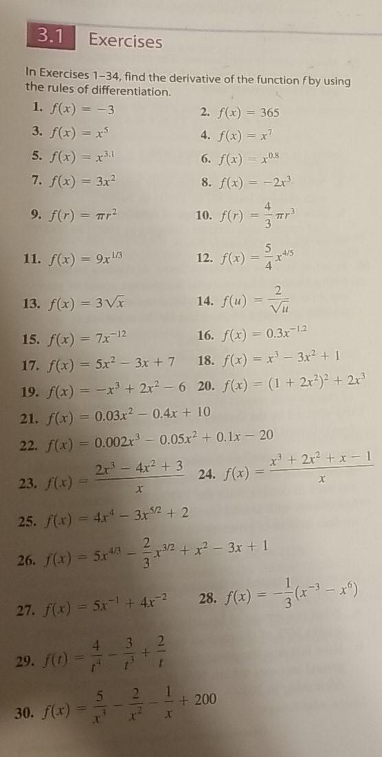 Solved 3.1 Exercises In Exercises 1-34, find the derivative | Chegg.com