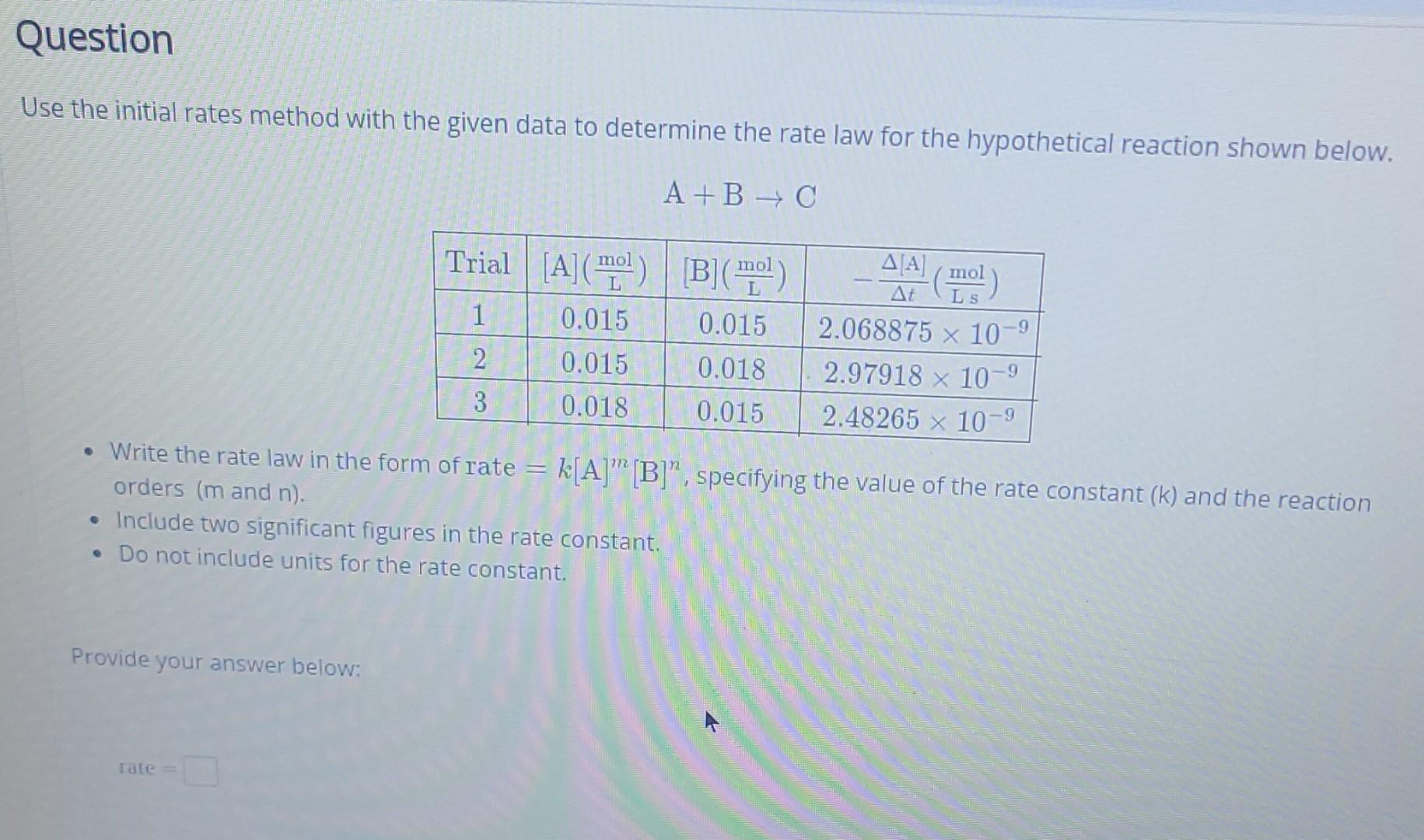 Solved Question Use The Initial Rates Method With The Given
