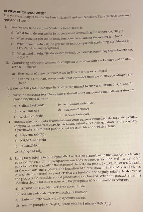 Solved REVIEW QUESTIONS: WEEK 1 Use your Summary of Results | Chegg.com