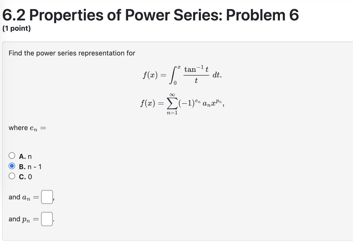 Solved (1 ﻿point)Find the power series representation | Chegg.com
