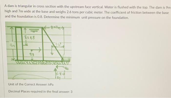 Solved A dam is triangular in cross section with the | Chegg.com