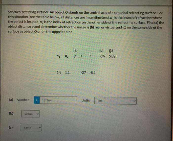 Solved Spherical Refracting Surfaces An Object O Stands On