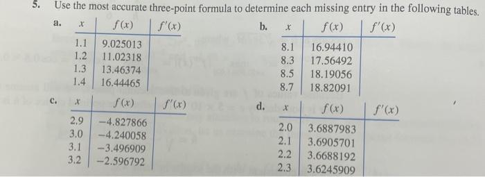 Solved 5. Use the most accurate three-point formula to | Chegg.com