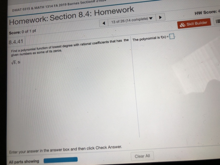 Solved HW Score: 4 DMAT 0315 & MATH 1314 FA 2019 Barnes | Chegg.com