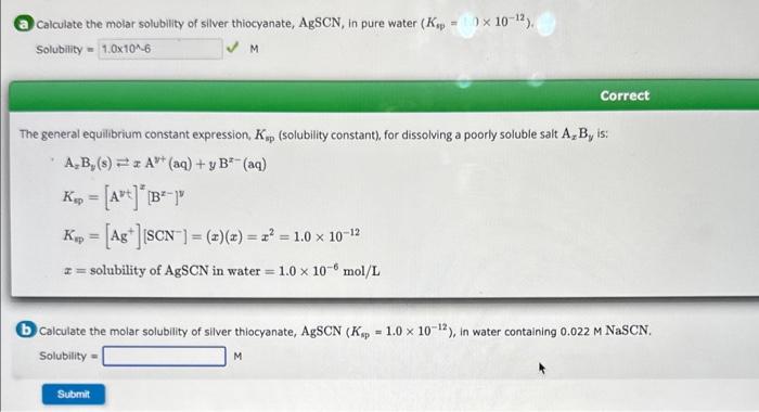 Solved a calculate the molar solubility of silver | Chegg.com