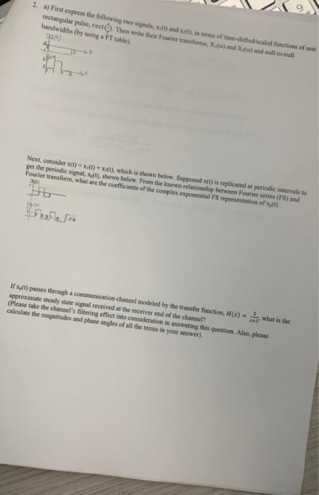 Solved 2 a) First express the following two signals, xi(0) | Chegg.com