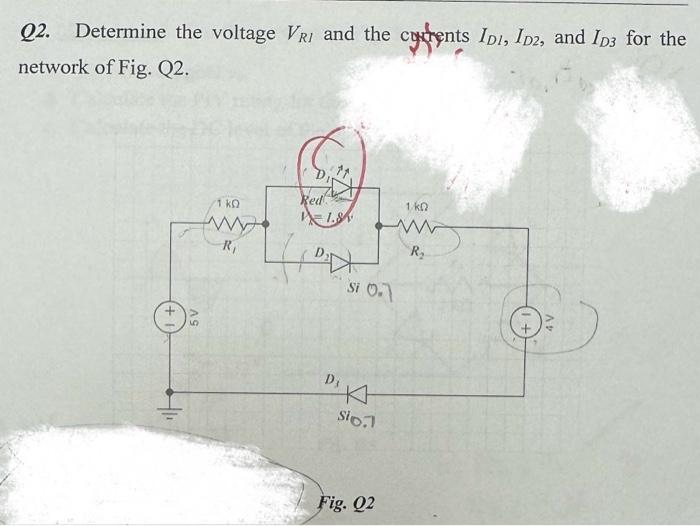 Solved Q2. Determine the voltage VRI and the cyetents | Chegg.com