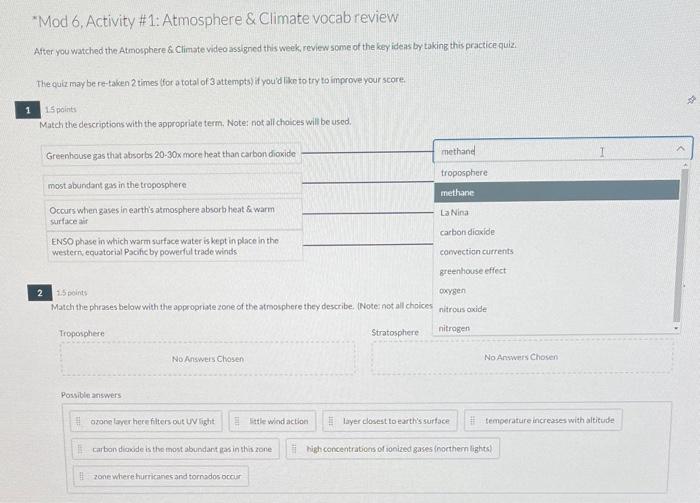 Solved "Mod 6, Activity #1: Atmosphere \& Climate vocab | Chegg.com