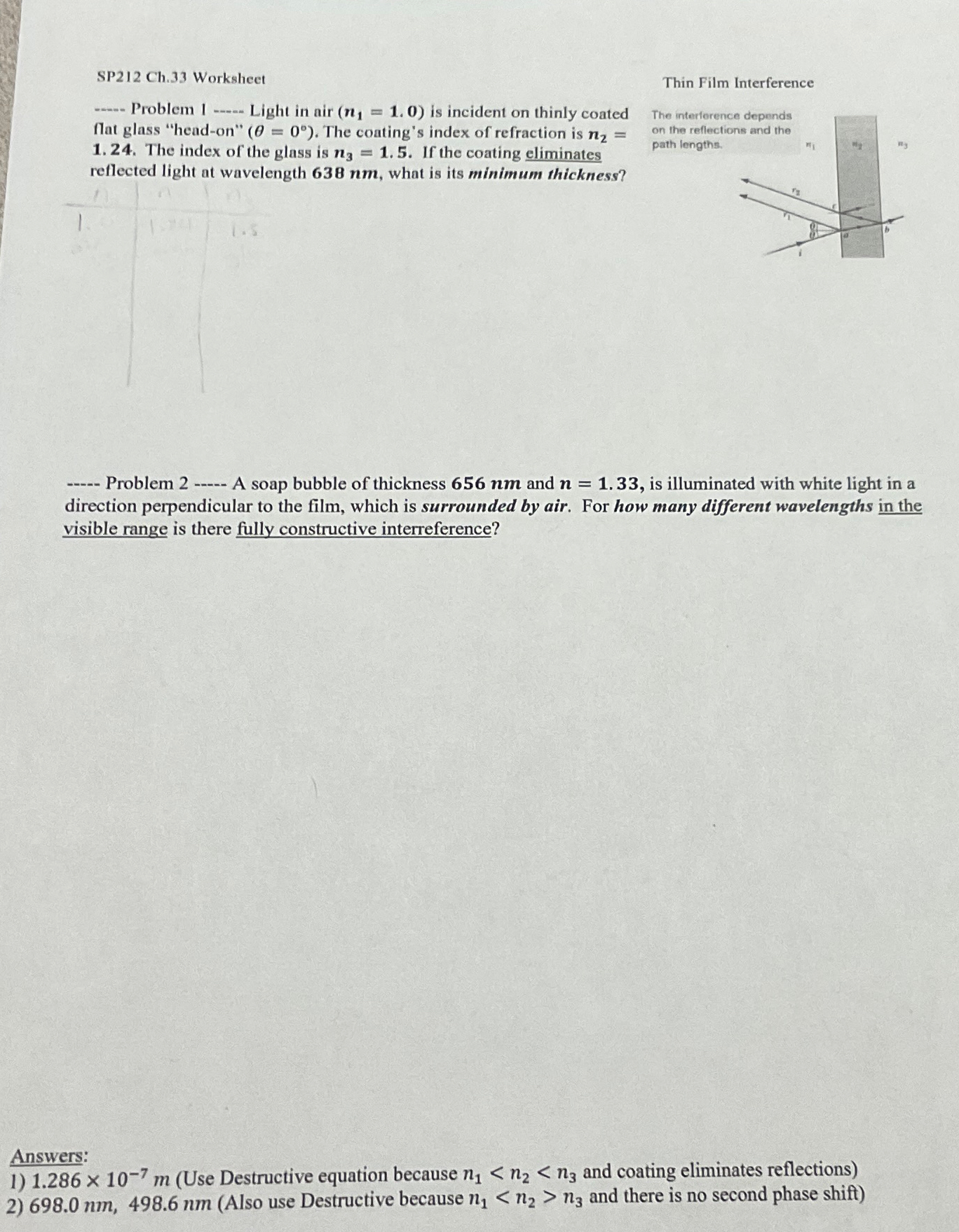 Solved SP212 ﻿Ch. 33 ﻿WorksheetProblem 1 ----- ﻿Light in air | Chegg.com