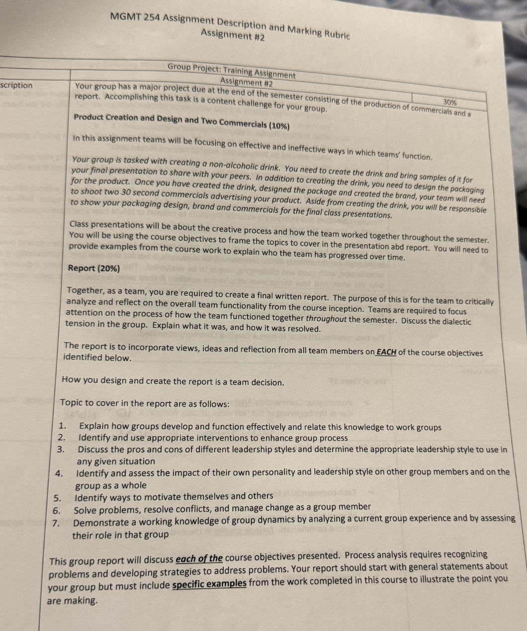 Solved MGMT 254 ﻿Assignment Description and Marking | Chegg.com