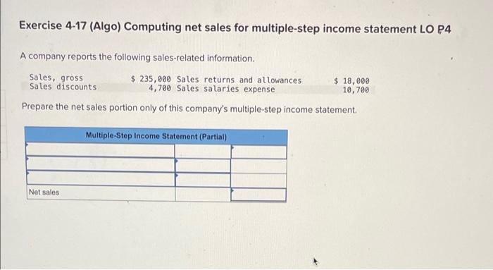Solved Exercise 4-17 (Algo) Computing net sales for | Chegg.com