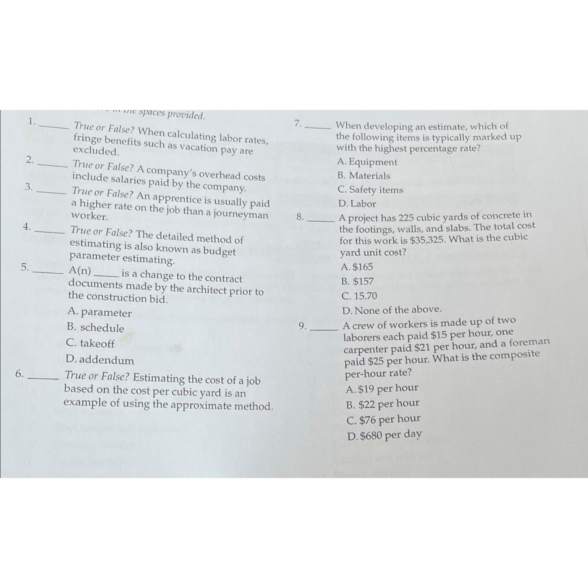 Solved True or False? When calculating labor rates, fringe | Chegg.com