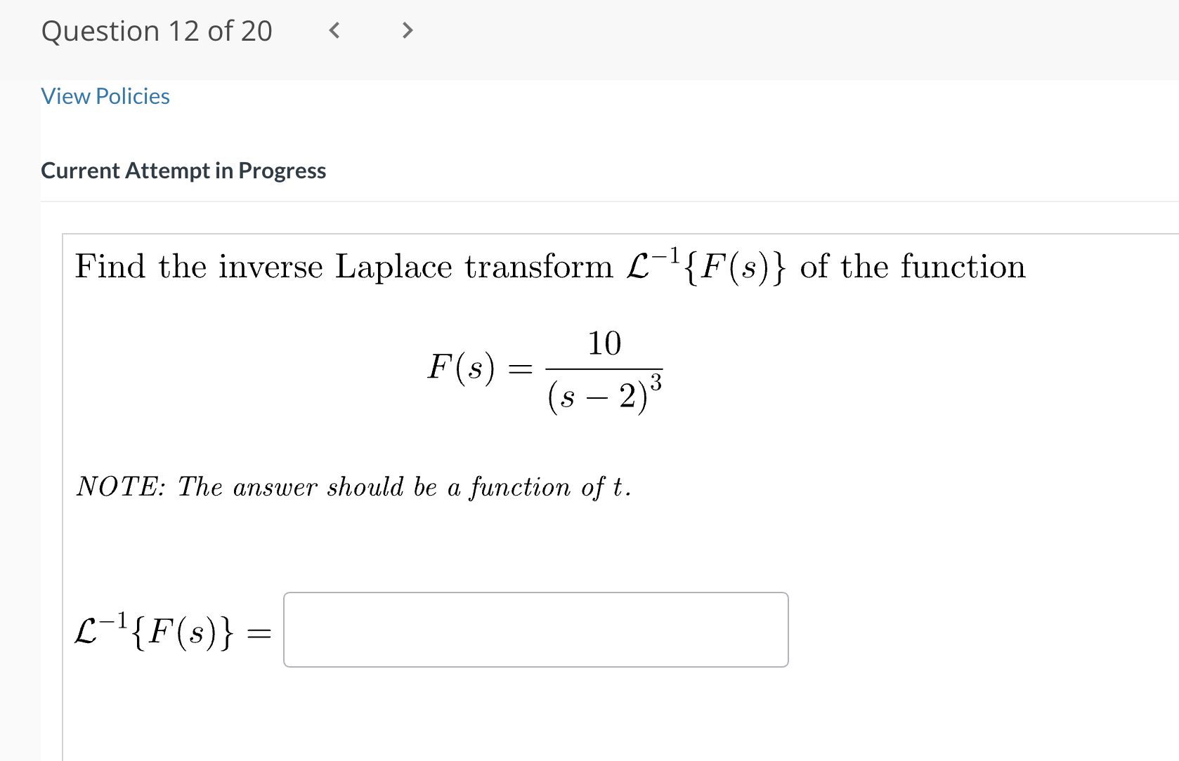 Solved Current Attempt in ProgressFind the inverse Laplace | Chegg.com