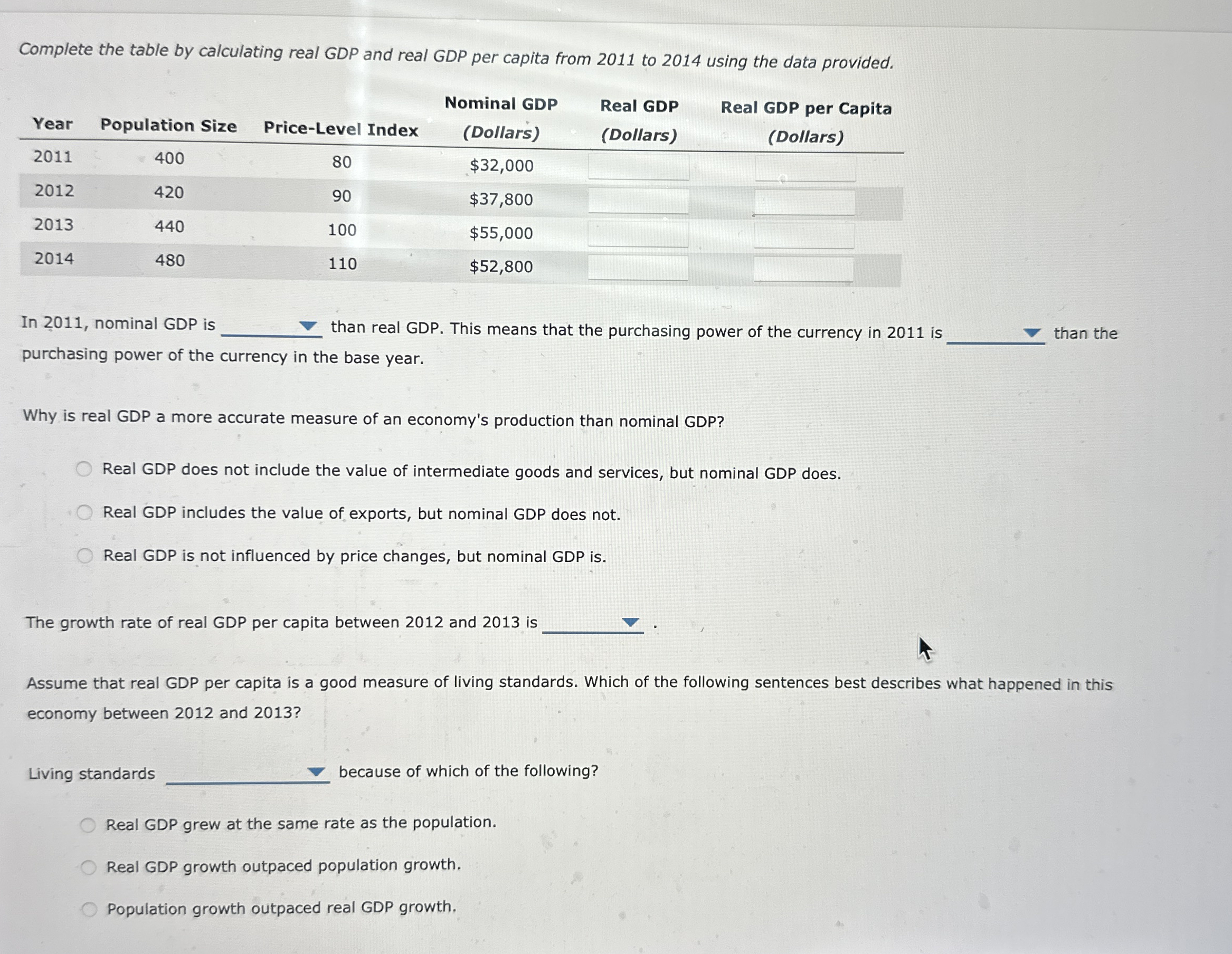 Solved Complete the table by calculating real GDP and real | Chegg.com