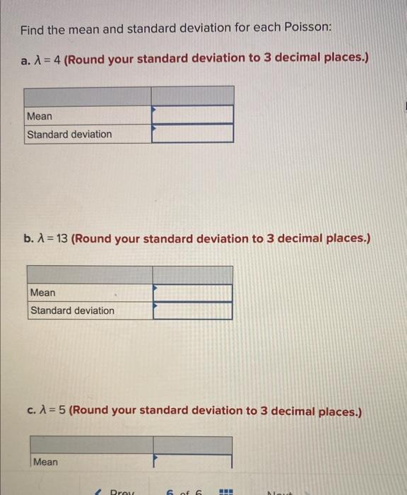 Solved Find the mean and standard deviation for each | Chegg.com
