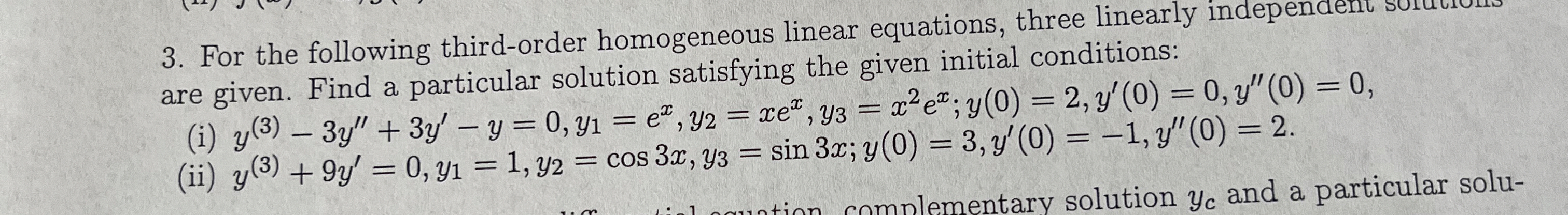 Solved For the following third-order homogeneous linear | Chegg.com