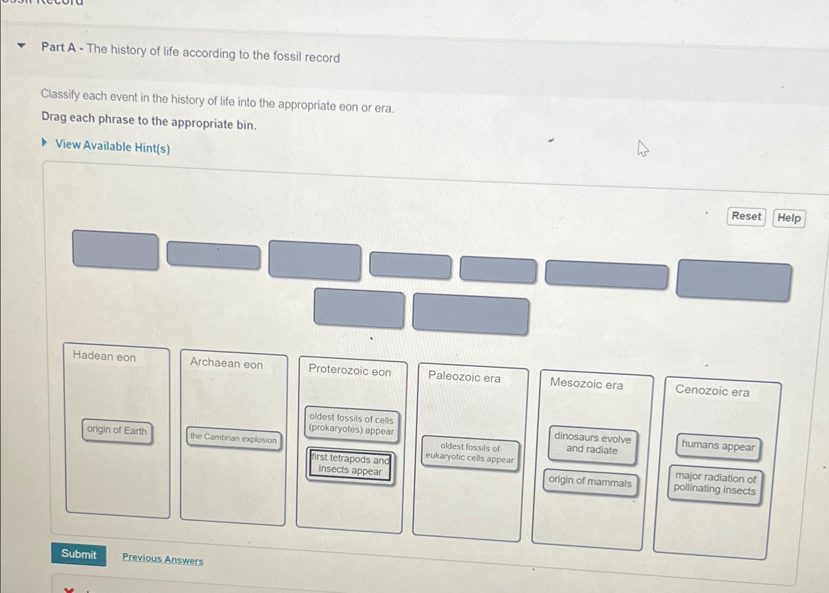 Solved Part A - ﻿The history of life according to the fossil | Chegg.com