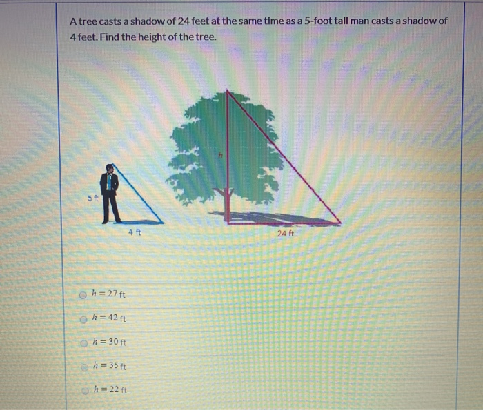 Solved A Tree Casts A Shadow Of 24 Feet At The Same Time As Chegg