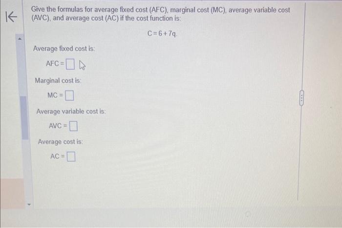 Solved Give the formulas for average fixed cost (AFC), | Chegg.com