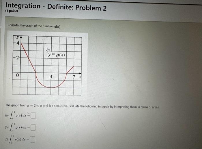 Solved Integration - Definite: Problem 2 (1 point) Consider | Chegg.com