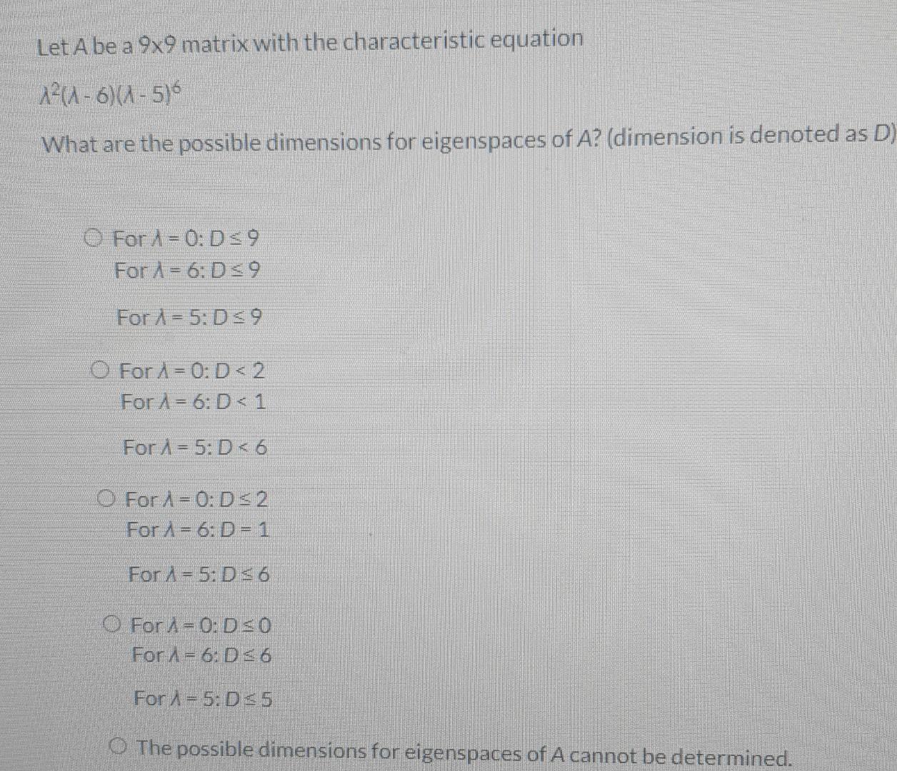 Solved Let Abe a 9x9 matrix with the characteristic equation | Chegg.com