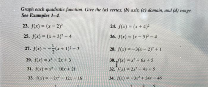 Solved Graph each quadratic function. Give the (a) vertex, | Chegg.com