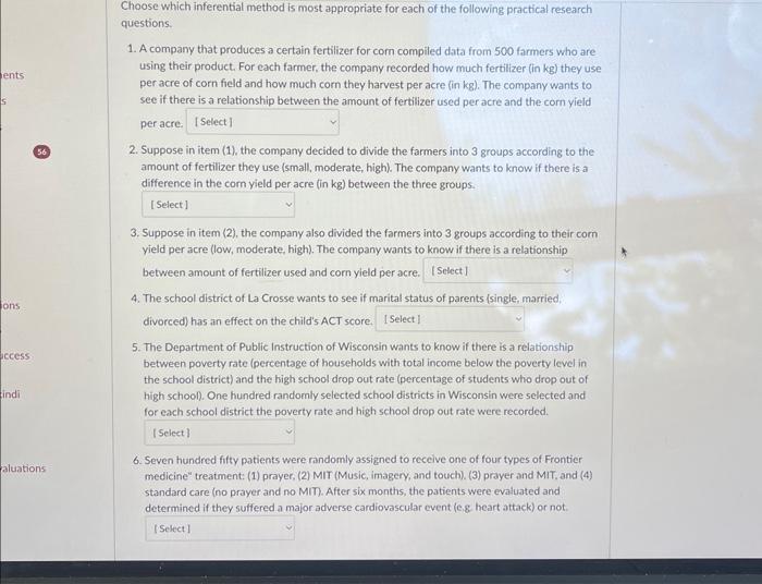 Solved Choose which inferential method is most appropriate | Chegg.com