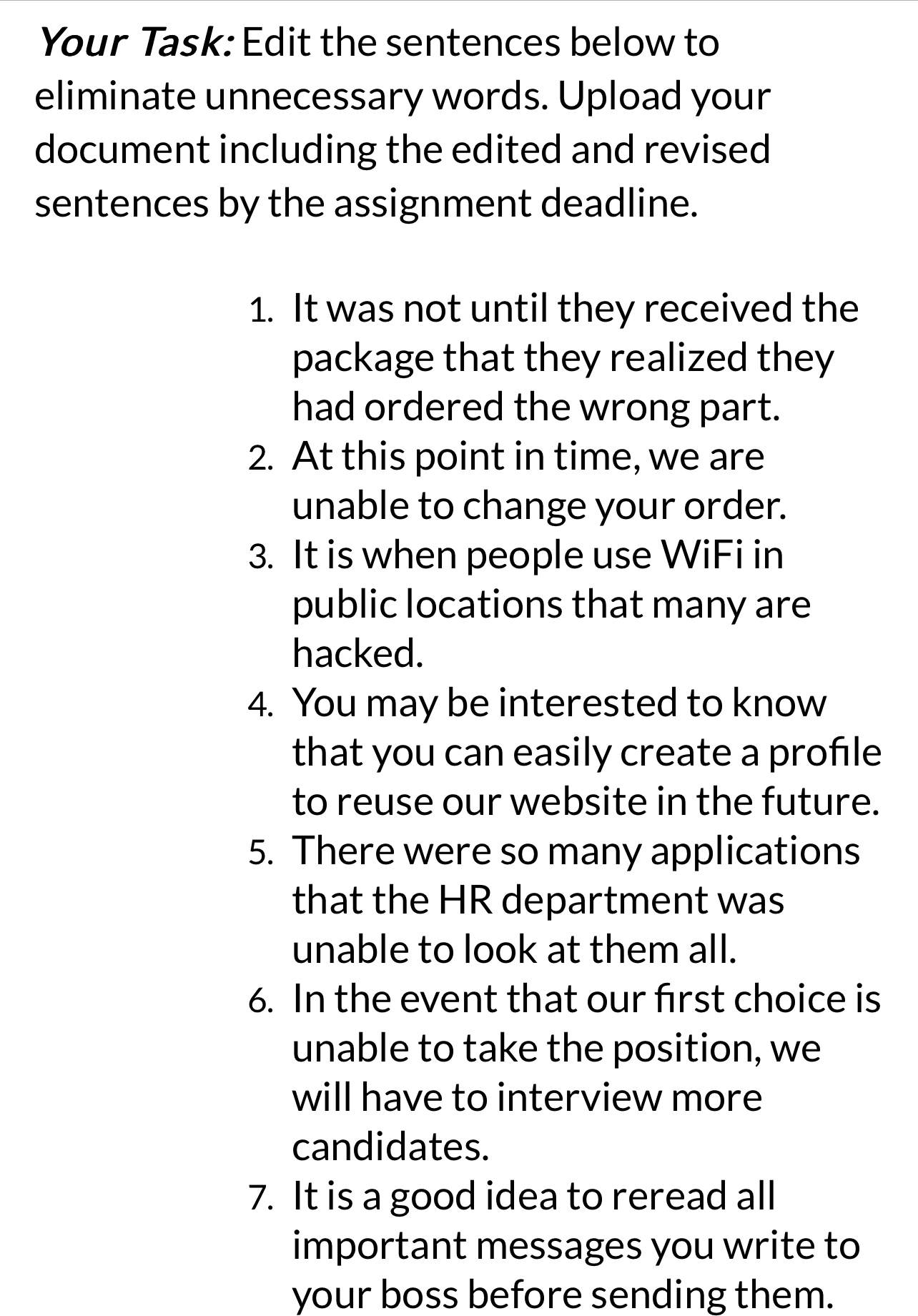 Solved Your Task Edit The Sentences Below To Eliminate 