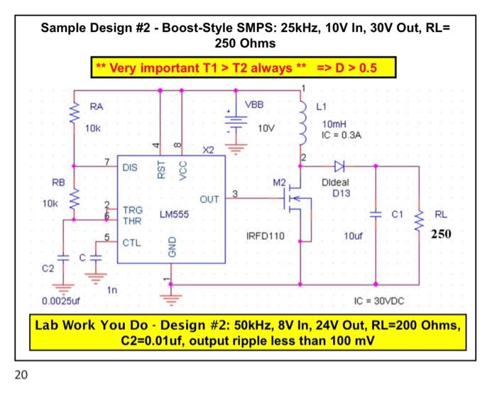 Solved Sample Design #2 - Boost-Style SMPS: 25kHz, 10V In, | Chegg.com