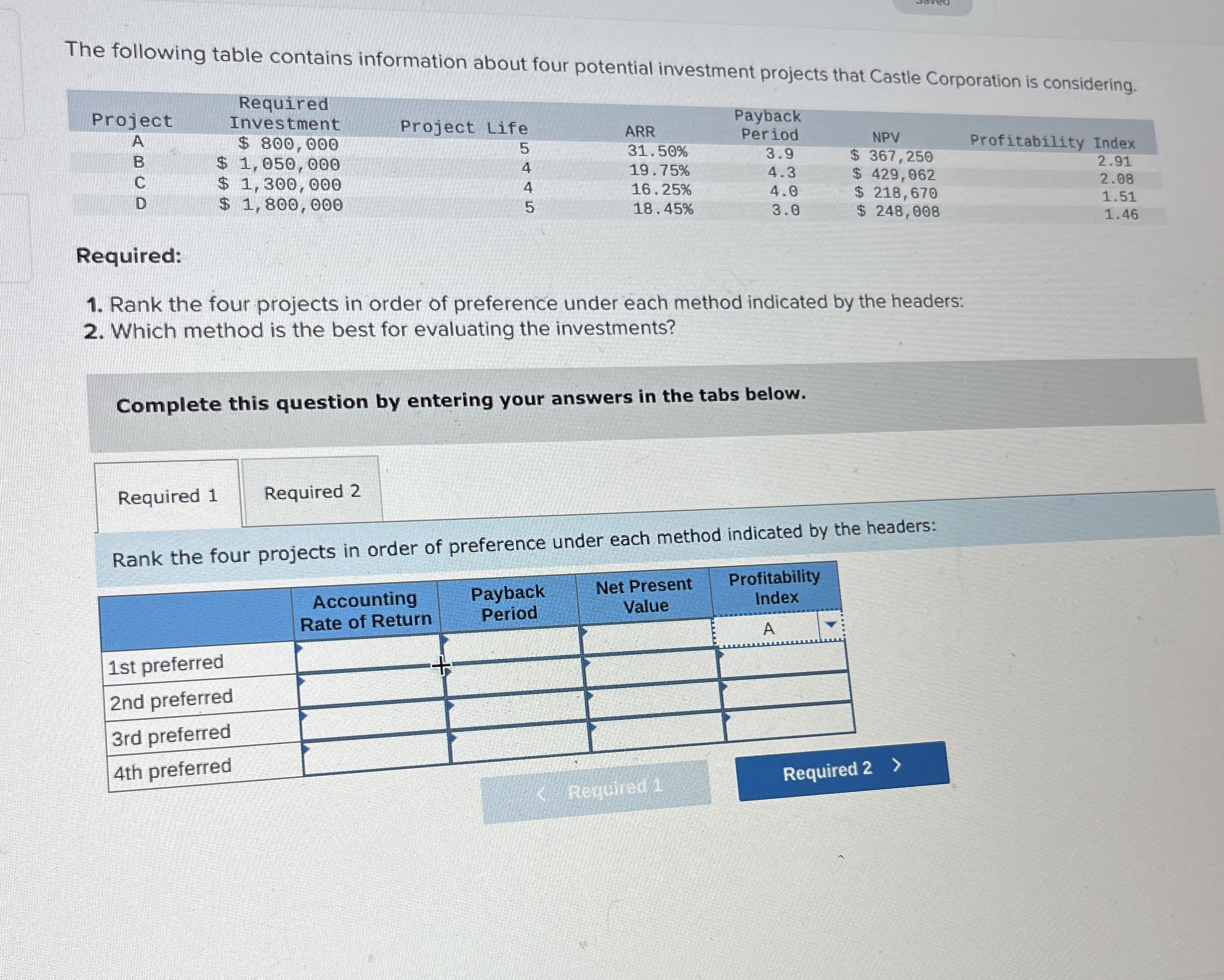 Solved The following table contains information about four | Chegg.com