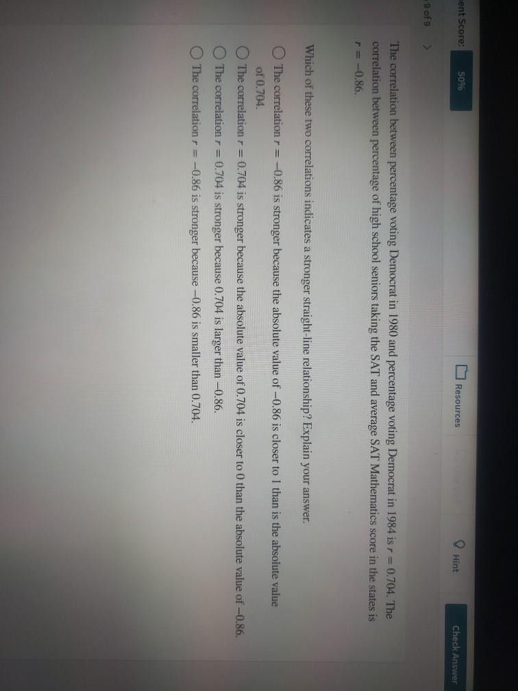Solved ent Score: 50% Resources Hint Check Answer 9 of 9 > | Chegg.com