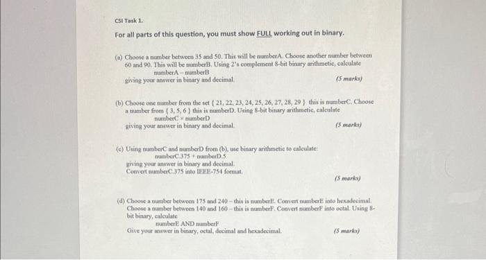 Solved CSI Task 1. For all parts of this question, you must | Chegg.com
