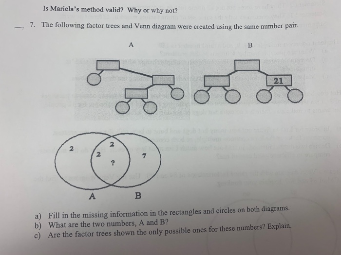Solved The following factor trees and Venn diagram were | Chegg.com