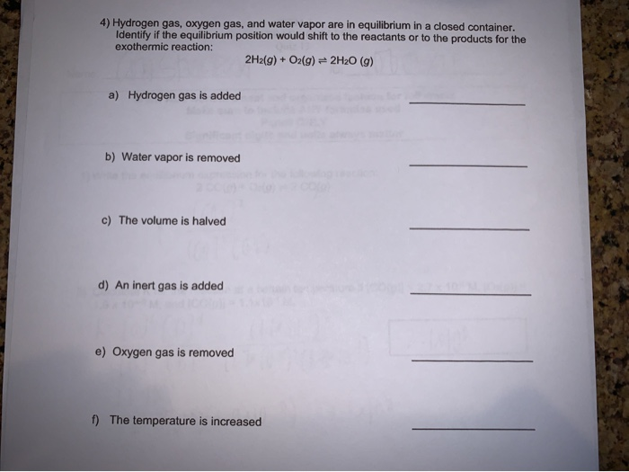 Solved hydrogen gas oxygen gas and water vapor are in | Chegg.com