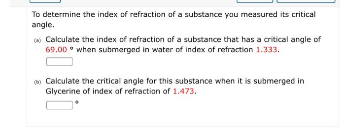 Solved To determine the index of refraction of a substance | Chegg.com