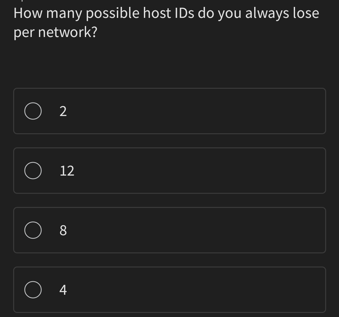 Solved How many possible host IDs do you always lose per | Chegg.com