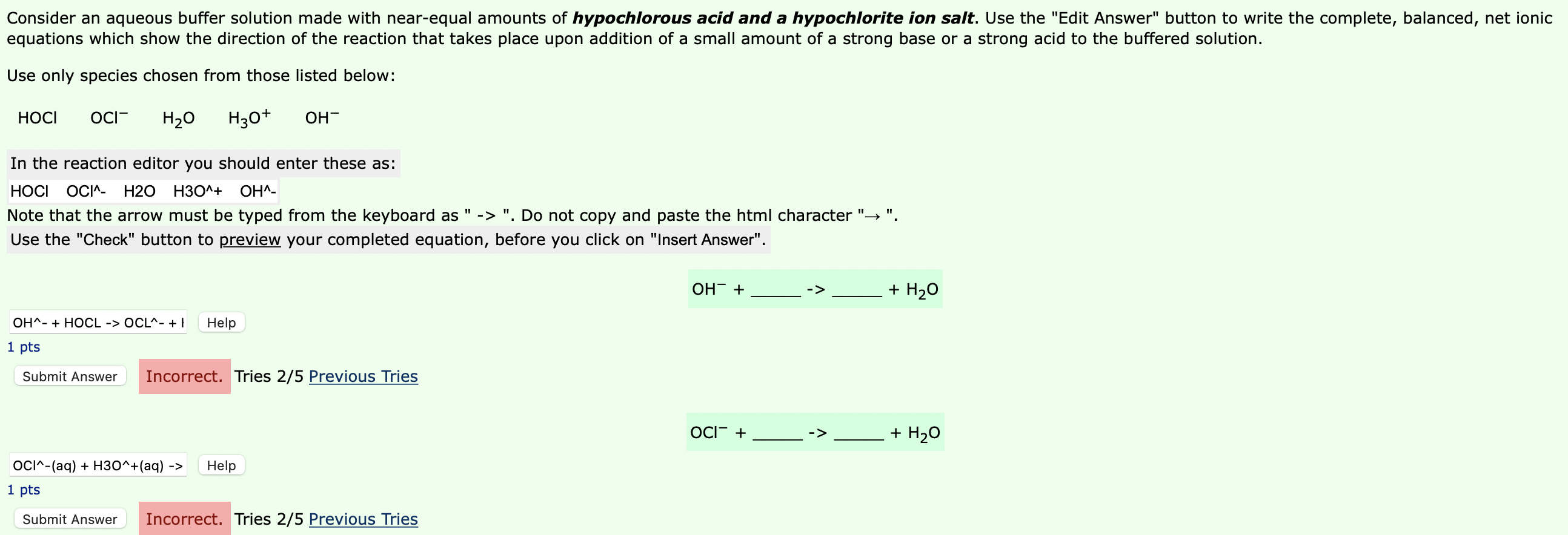 Solved What am I doing wrong? Equations which show the | Chegg.com