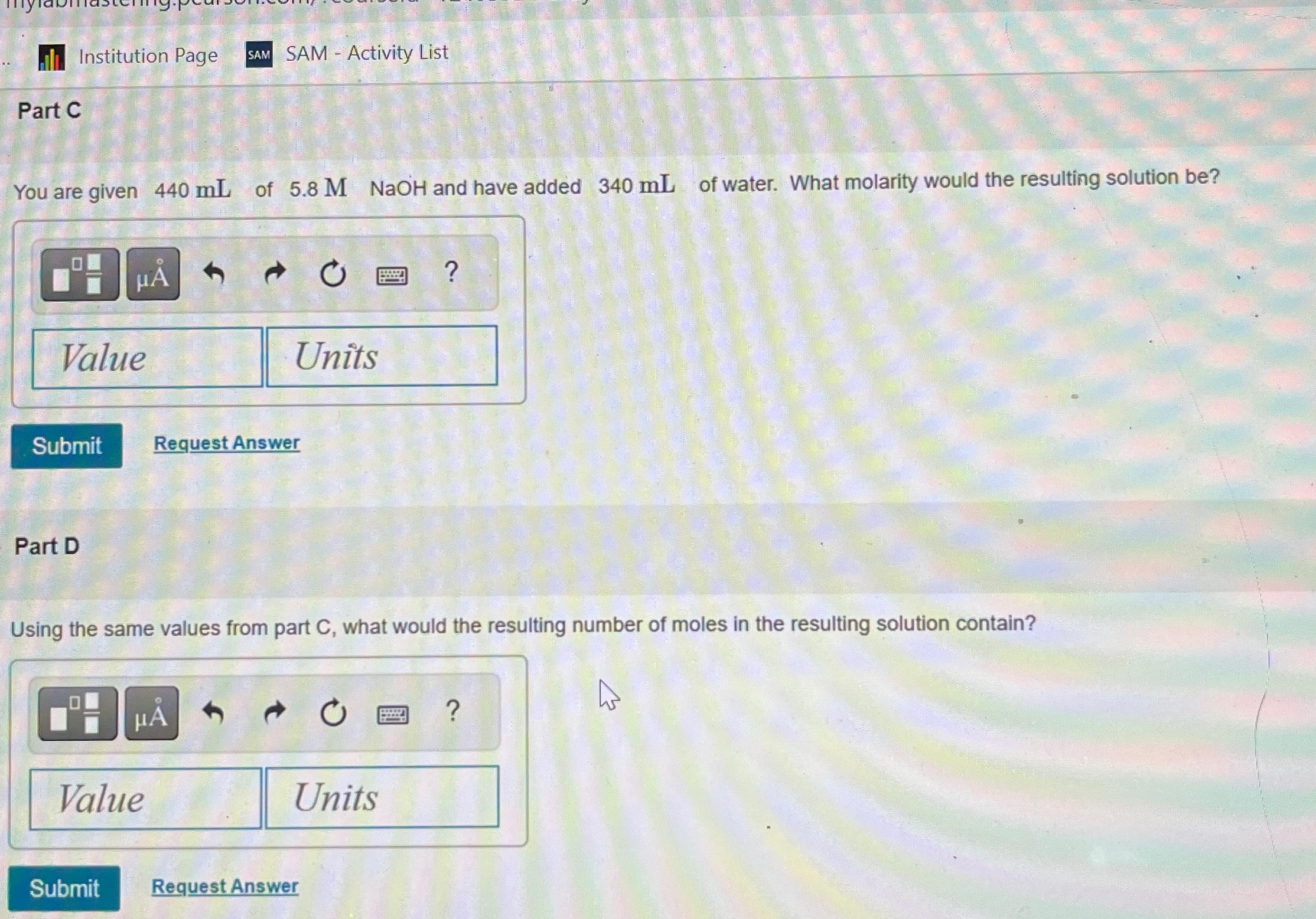 Institution PageSAM SAM - ﻿Activity ListPart CYou are | Chegg.com