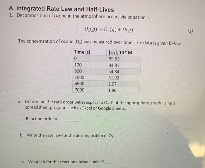 Solved A. Integrated Rate Law and Half-Lives 1. | Chegg.com