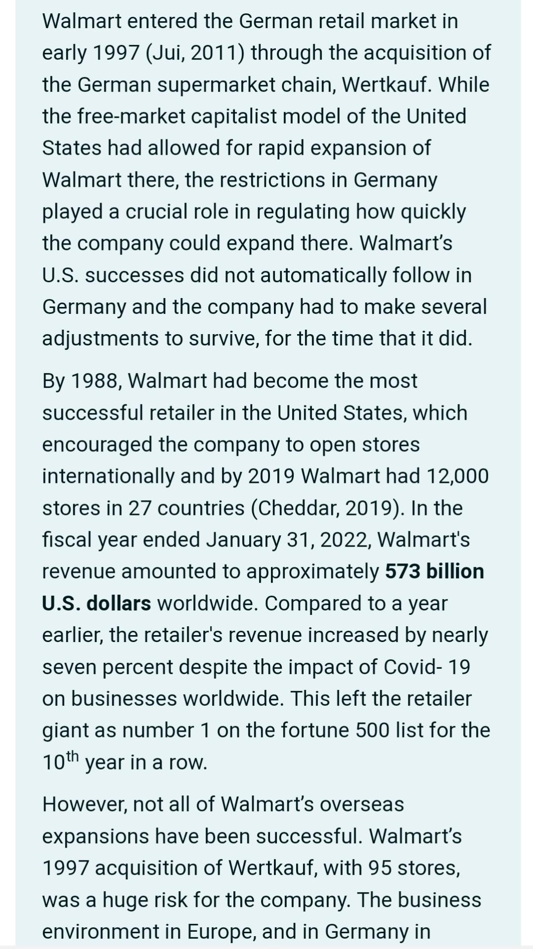 Solved 1. Perform a SWOT analysis of Walmart in Germany and | Chegg.com