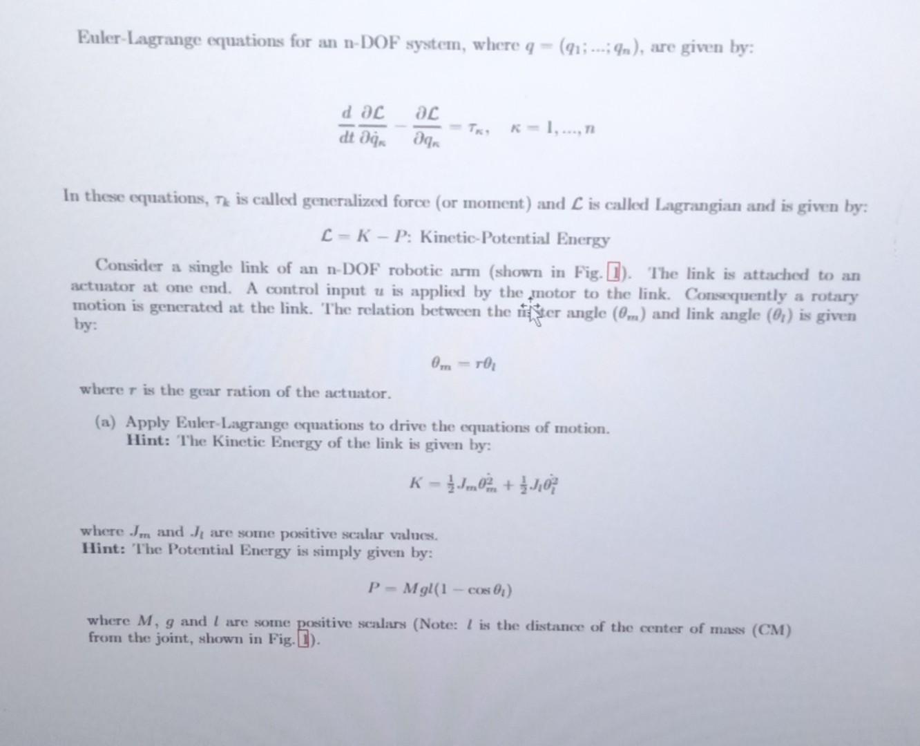 Figure 1: Rotating a link with an actuator. (b) | Chegg.com
