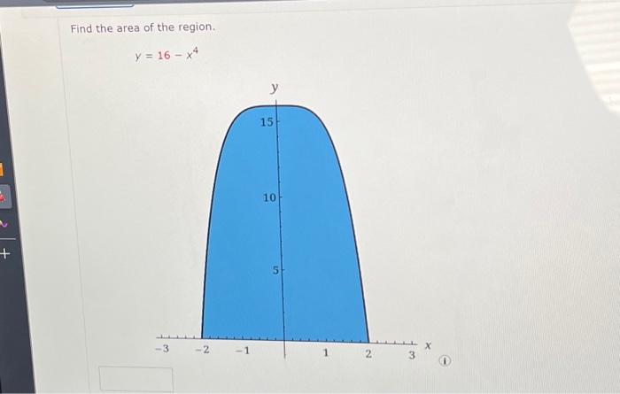 Solved Find the area of the region. y=16−x4 | Chegg.com